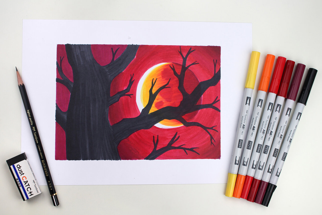 Tombow Europe: Drawing a Blood Moon with ABT PRO │ Tombow