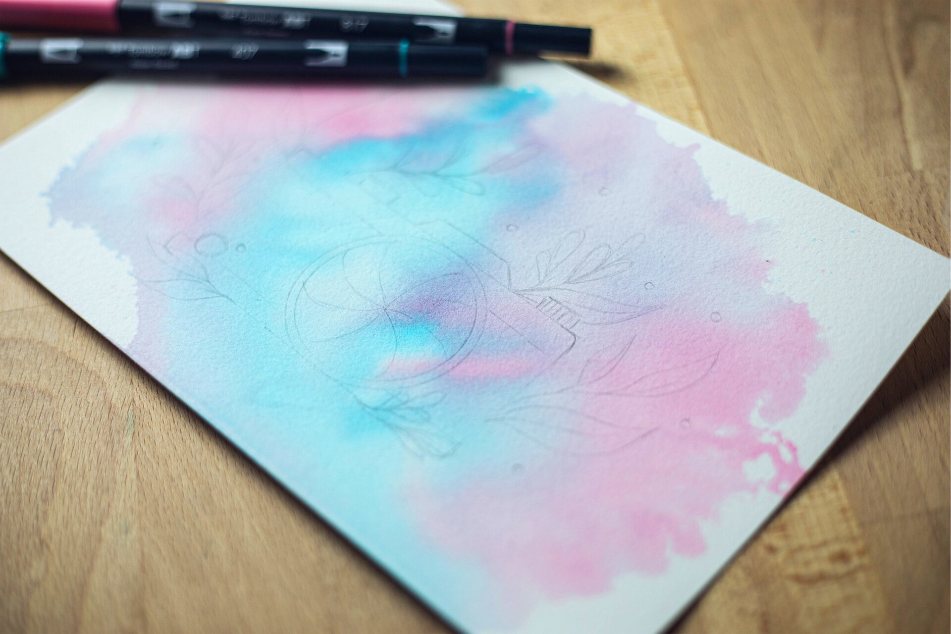 Tombow Europe: Watercolor background with vintage motif | Tombow